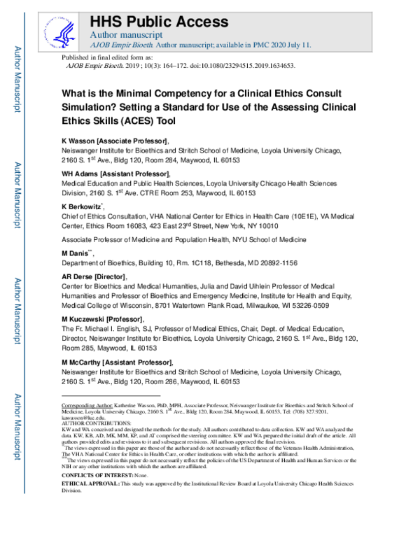 (PDF) What Is the Minimal Competency for a Clinical Ethics Consult ...