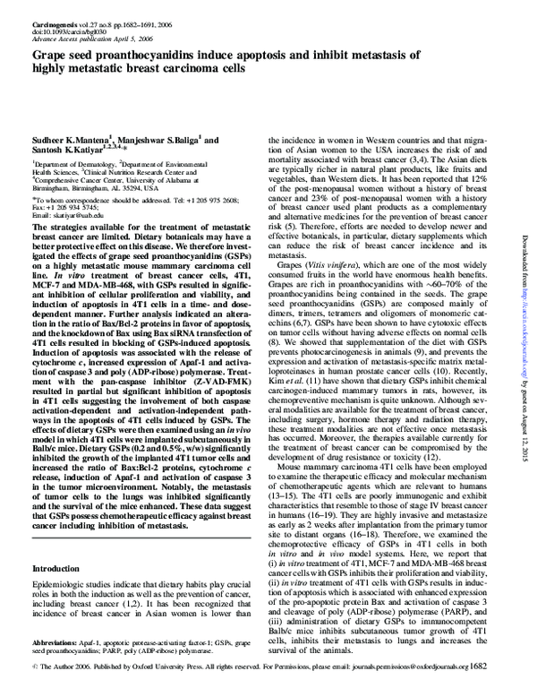 (PDF) Grape seed proanthocyanidins induce apoptosis and inhibit metastasis of highly metastatic ...
