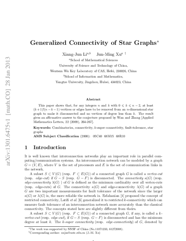(PDF) Generalized Connectivity of Star Graphs
