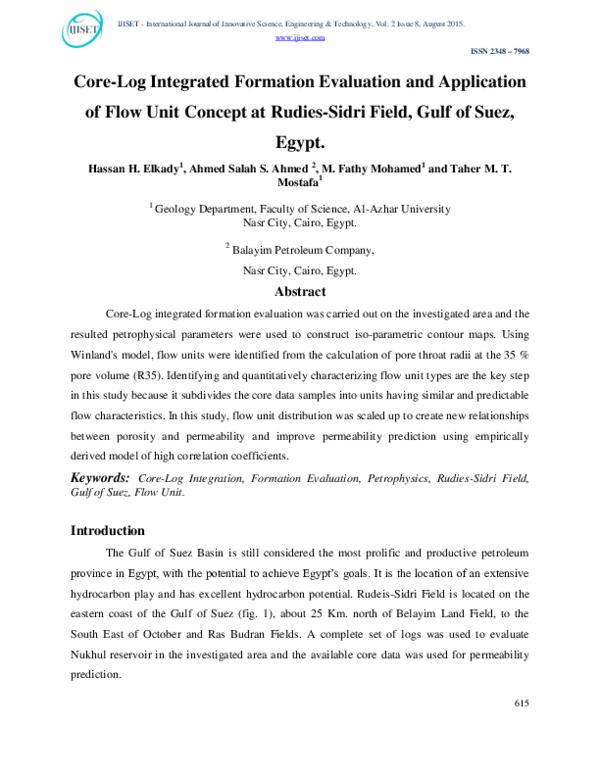 (PDF) Core-Log Integrated Formation Evaluation and Application of Flow Unit Concept at Rudies ...