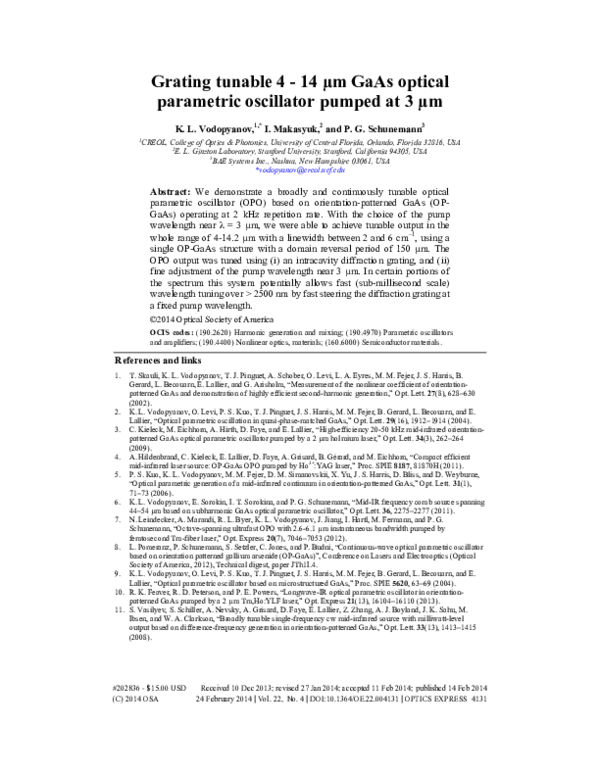(PDF) Grating tunable 4 - 14 µm GaAs optical parametric oscillator ...