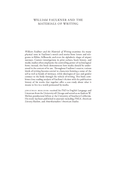 (PDF) William Faulkner and the Materials of Writing