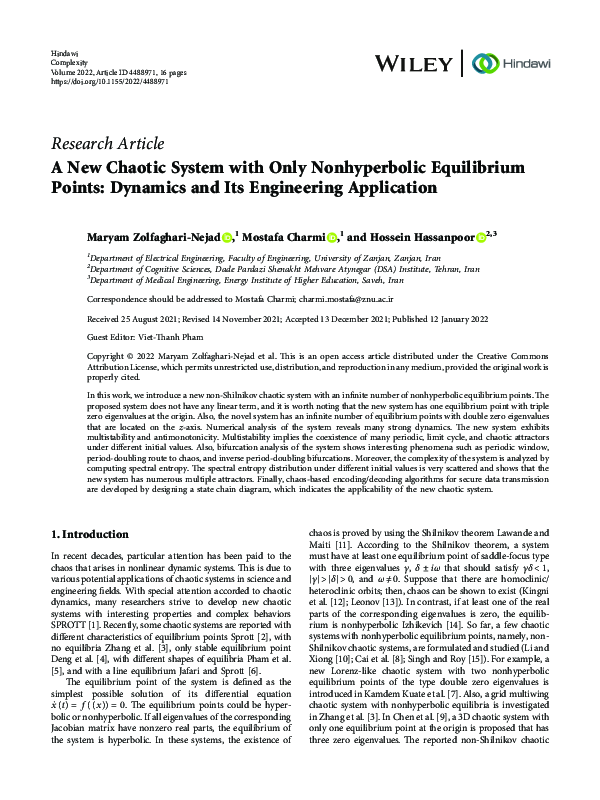 (PDF) A New Chaotic System with Only Nonhyperbolic Equilibrium Points: Dynamics and Its ...