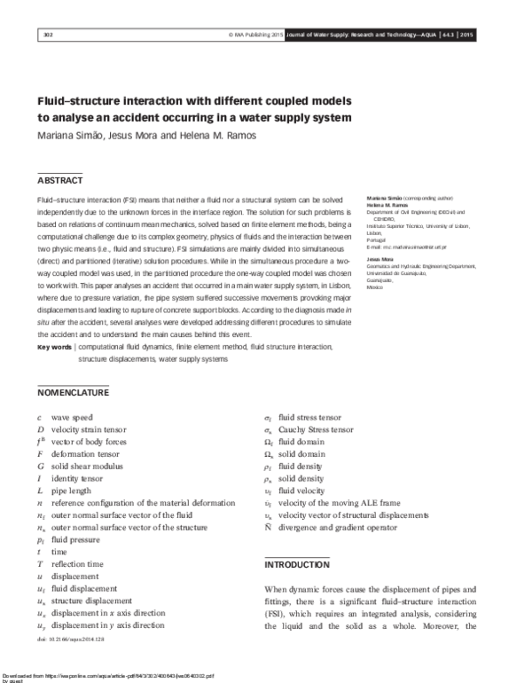(PDF) Fluid–structure interaction with different coupled models to analyse an accident occurring ...