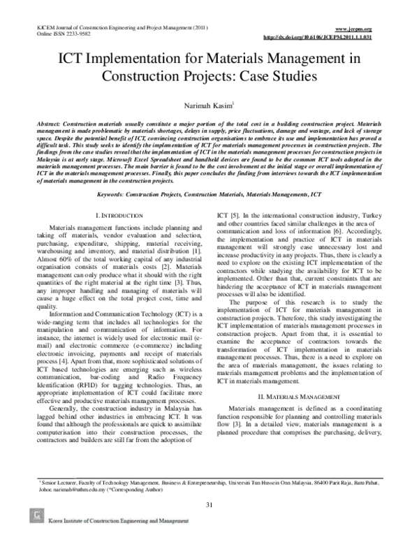 (PDF) ICT Implementation for Materials Management in Construction ...