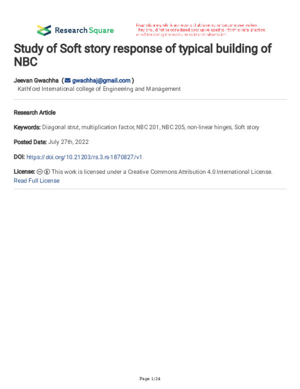 (PDF) Study of Soft story response of typical building of NBC