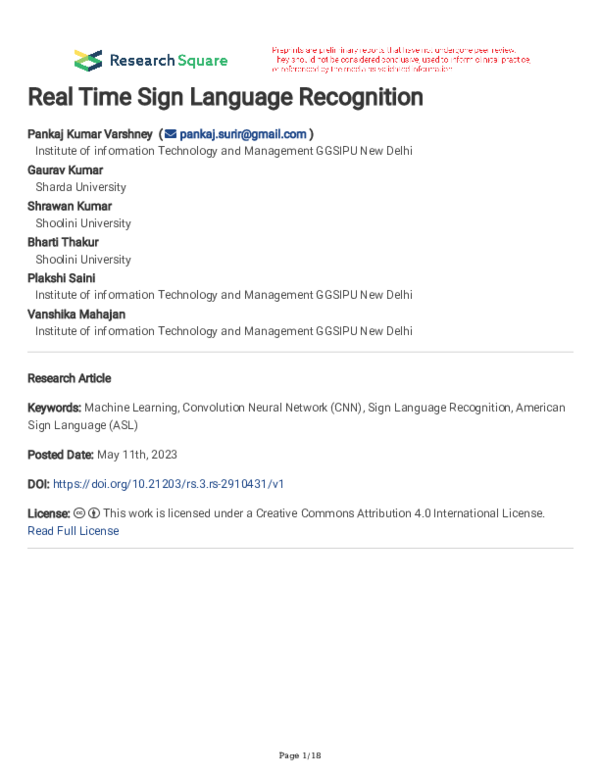 (PDF) Real Time Sign Language Recognition