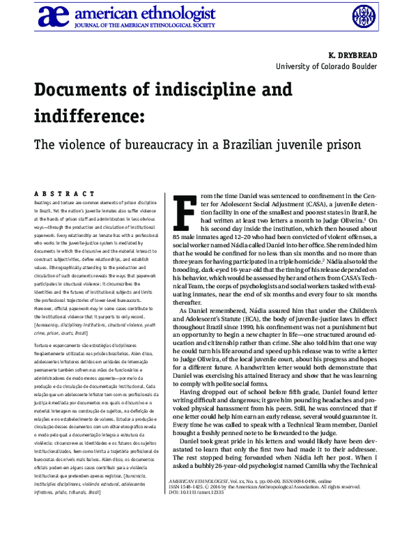 (PDF) Documents of indiscipline and indifference: The violence of ...