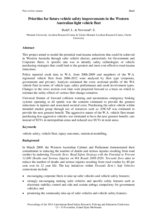 (PDF) Priorities for future vehicle safety improvements in the Western ...