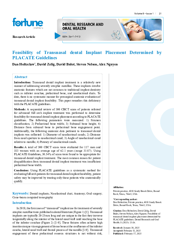 (PDF) Feasibility of Transnasal dental Implant Placement Determined by ...