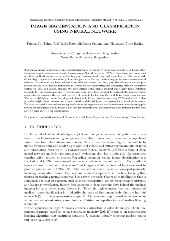 (PDF) IMAGE SEGMENTATION AND CLASSIFICATION USING NEURAL NETWORK