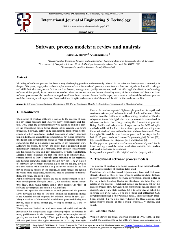 Software process models: a review and analysis