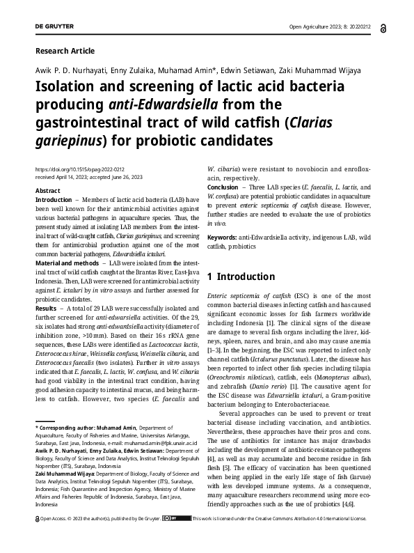 (PDF) Isolation and screening of lactic acid bacteria producing anti-Edwardsiella from the ...