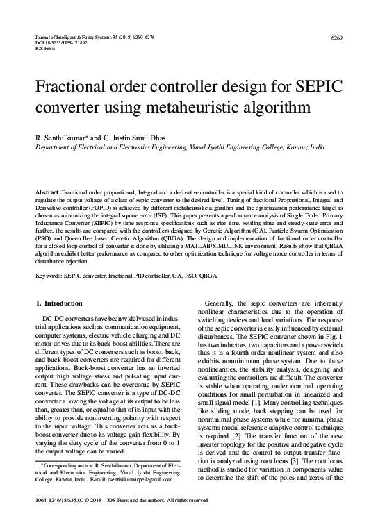 (PDF) Fractional order controller design for SEPIC converter using metaheuristic algorithm