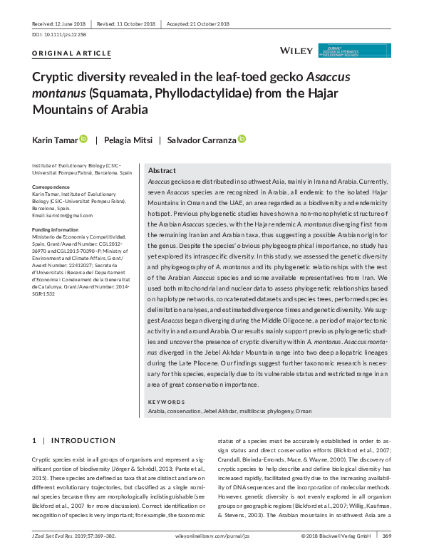(PDF) Cryptic diversity revealed in the leaf‐toed gecko Asaccus ...