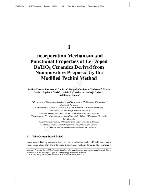 (PDF) Incorporation Mechanism and Functional Properties of Ce-Doped ...