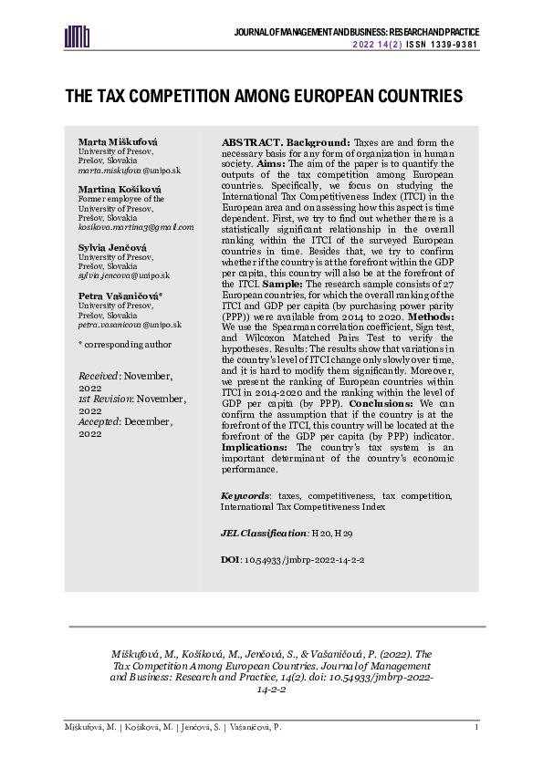 (PDF) The Tax Competition Among European Countries