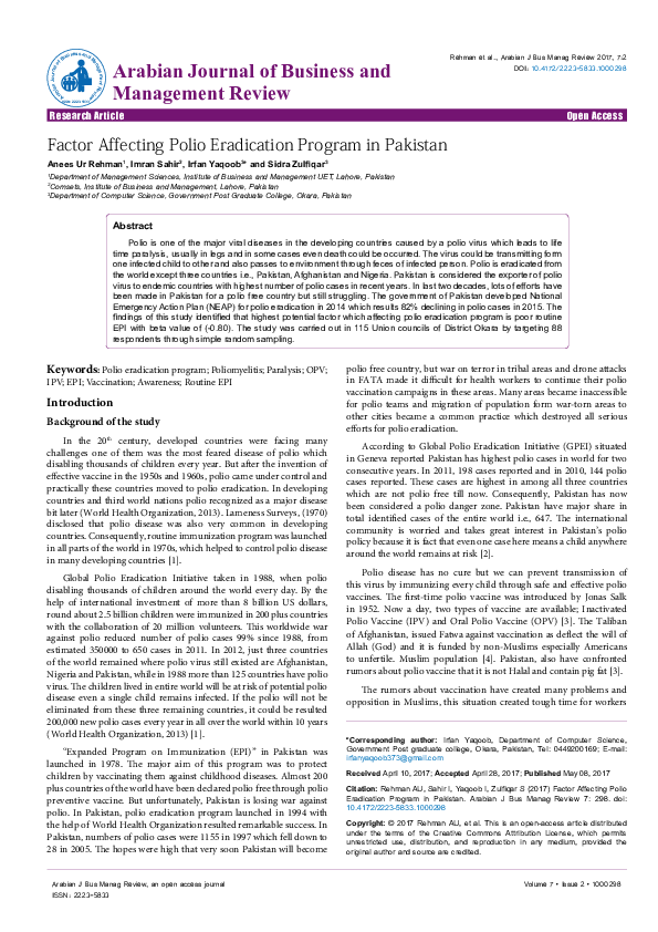(PDF) Factor Affecting Polio Eradication Program in Pakistan