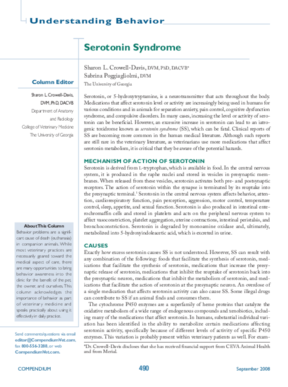 (PDF) Understanding behavior: serotonin syndrome