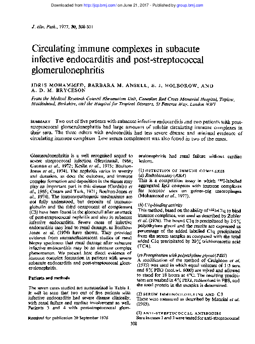 (PDF) Circulating immune complexes in subacute infective endocarditis ...