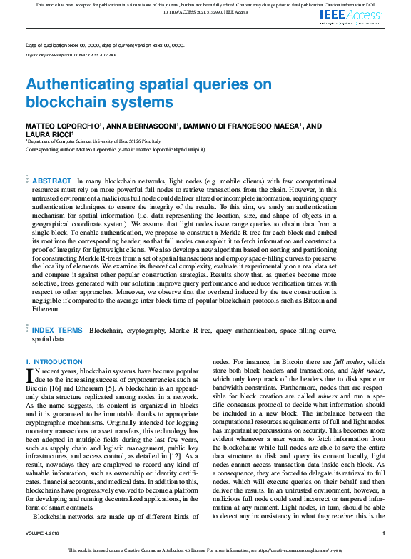 (PDF) Authenticating Spatial Queries on Blockchain Systems