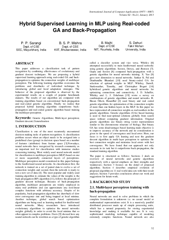 Pdf Hybrid Supervised Learning In Mlp Using Real Coded Ga And Back Propagation