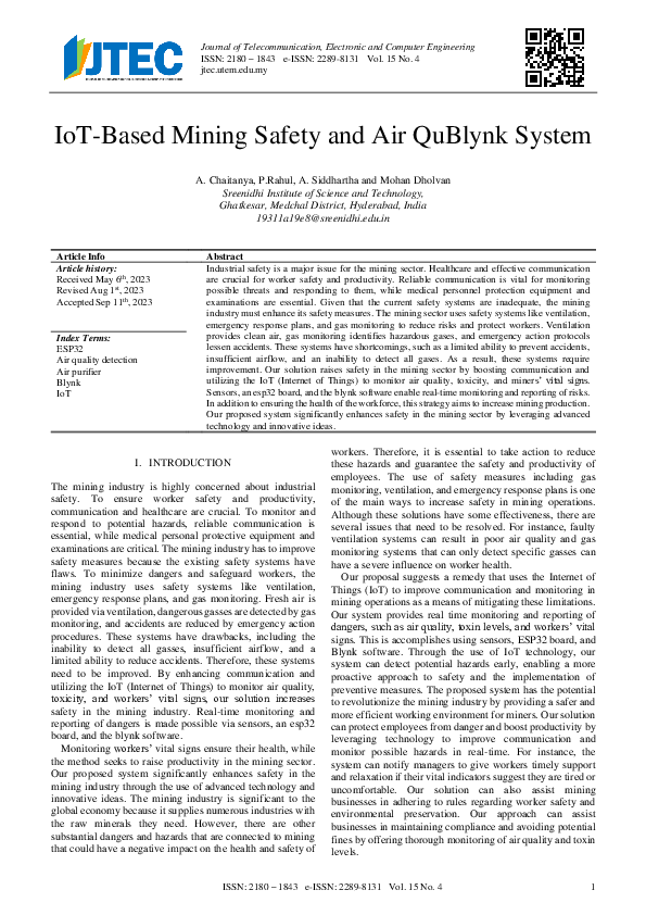 (PDF) IoT-Based Mining Safety and Air QuBlynk System