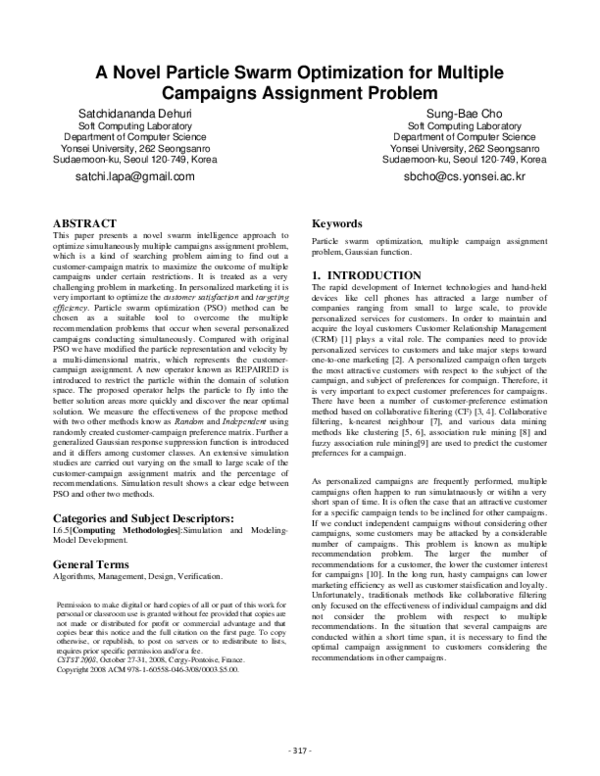 (PDF) A novel particle swarm optimization for multiple campaigns ...