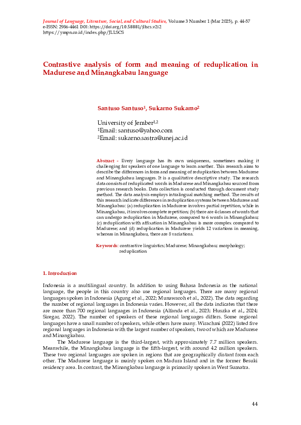 (PDF) Contrastive analysis of form and meaning of reduplication in ...