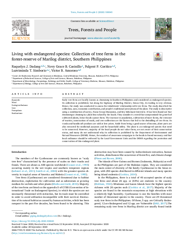(PDF) Living with endangered species: Collection of tree ferns in the ...