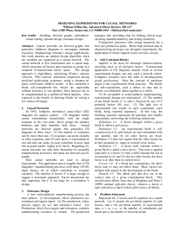 (PDF) Designing Experiments for Causal Networks
