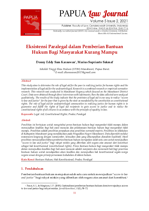 (PDF) Eksistensi Paralegal dalam Pemberian Bantuan Hukum Bagi Masyarakat Kurang Mampu