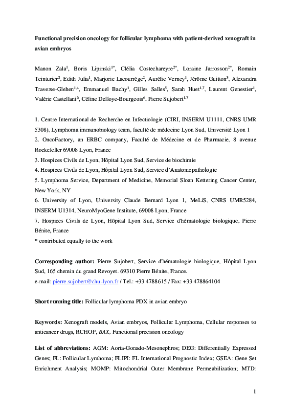(PDF) Functional precision oncology for follicular lymphoma with ...