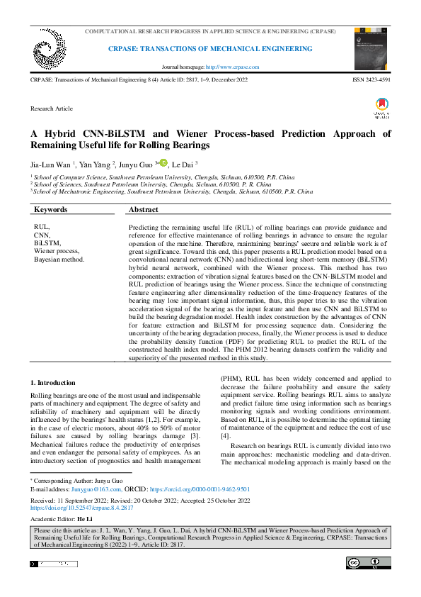 (PDF) A Hybrid CNN-BiLSTM and Wiener Process-based Prediction Approach of Remaining Useful life ...