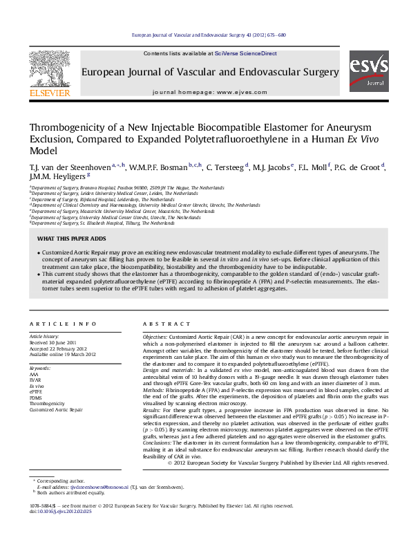 (PDF) Thrombogenicity of a New Injectable Biocompatible Elastomer for ...