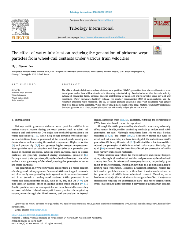 (PDF) The effect of water lubricant on reducing the generation of ...