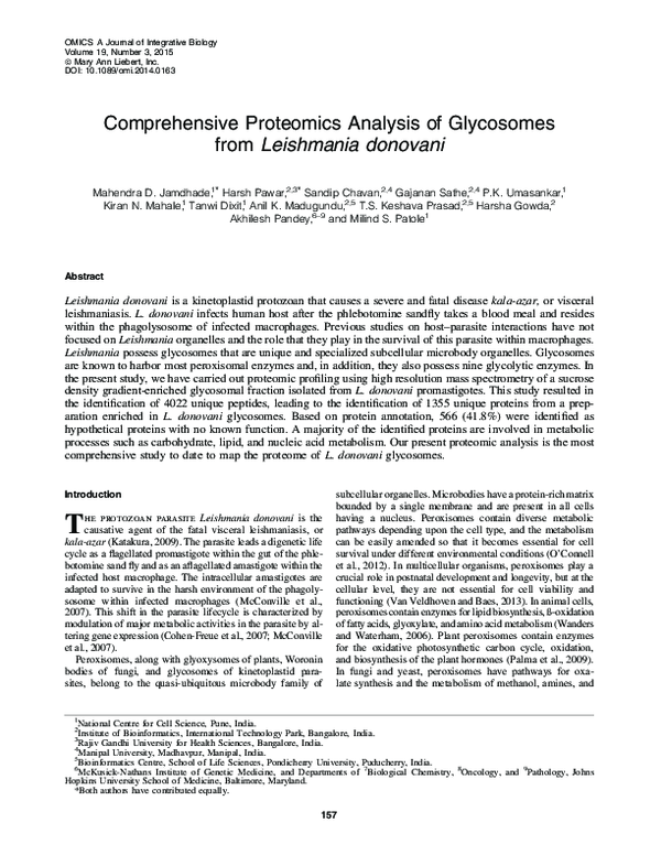 (PDF) Comprehensive Proteomics Analysis of Glycosomes from Leishmania ...