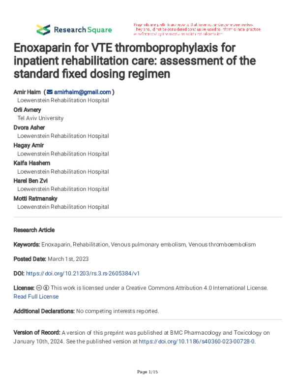 (PDF) Enoxaparin for VTE thromboprophylaxis for inpatient ...