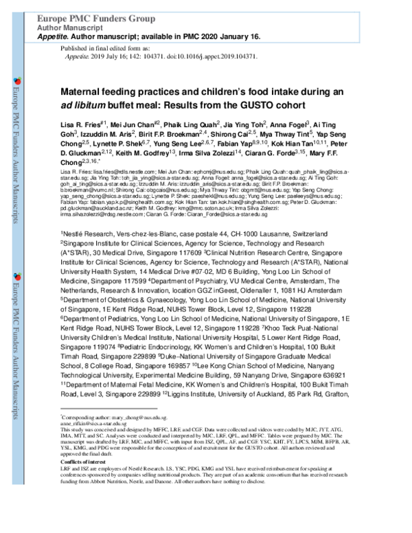 Maternal feeding practices and children's food intake during an ad ...