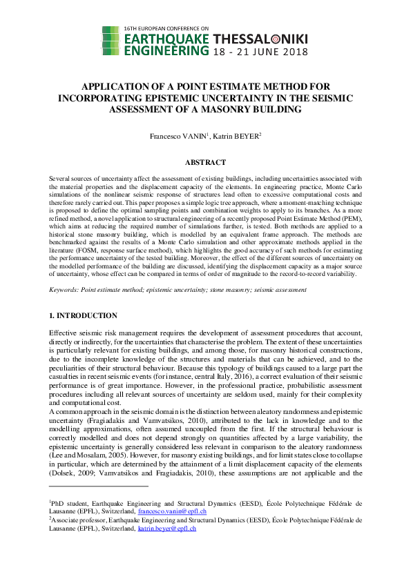 (PDF) Application of a Point Estimate Method for incorporating the epistemic uncertainty in the ...