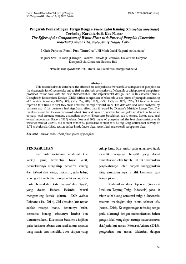(PDF) Pengaruh Perbandingan Terigu Dengan Puree Labu Kuning (Cucurbita moschata) Terhadap ...