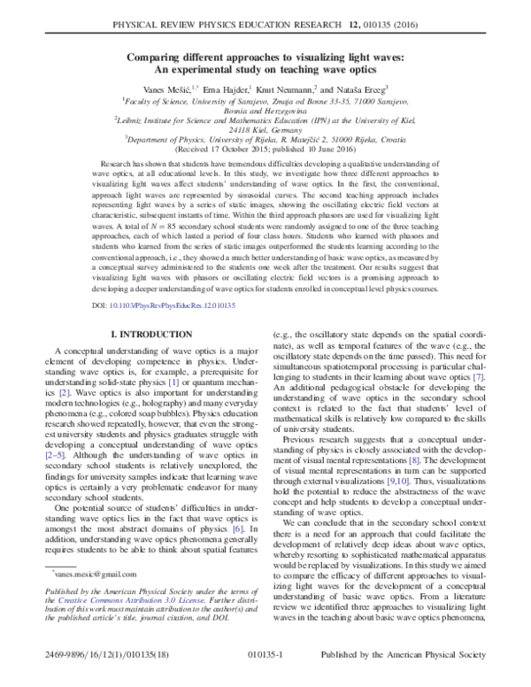 (PDF) Comparing different approaches to visualizing light waves: An ...
