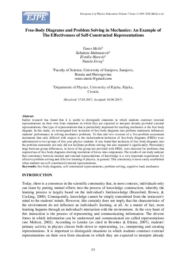 (PDF) Free-Body Diagrams and Problem Solving in Mechanics: An Example of the Effectiveness of ...