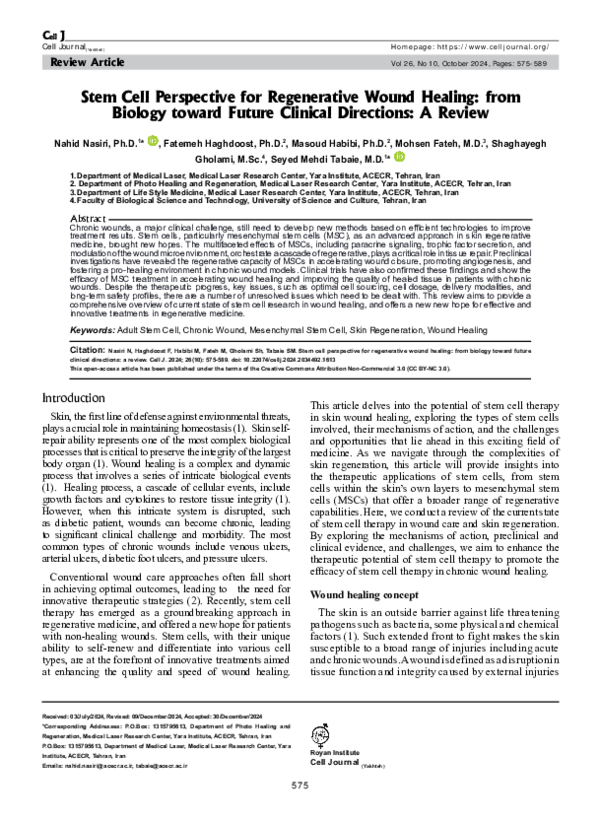 (PDF) Stem Cell Perspective for Regenerative Wound Healing: from ...