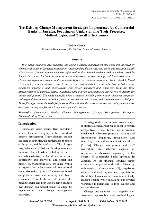 (PDF) The Existing Change Management Strategies Implemented by ...