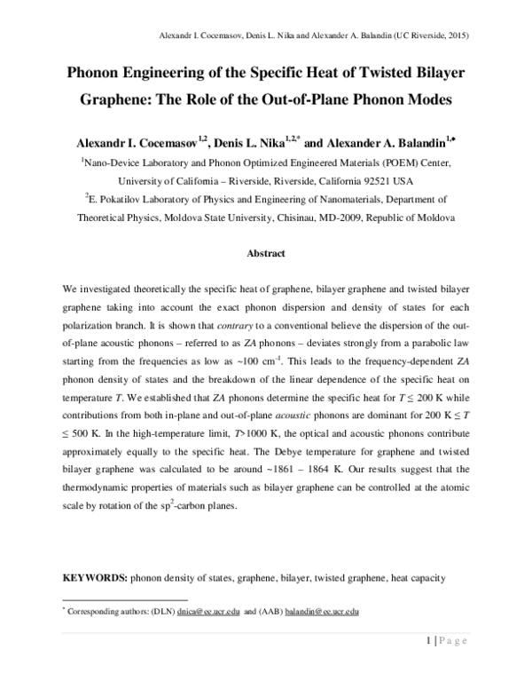 (PDF) Phonon Engineering of the Specific Heat of Twisted Bilayer ...