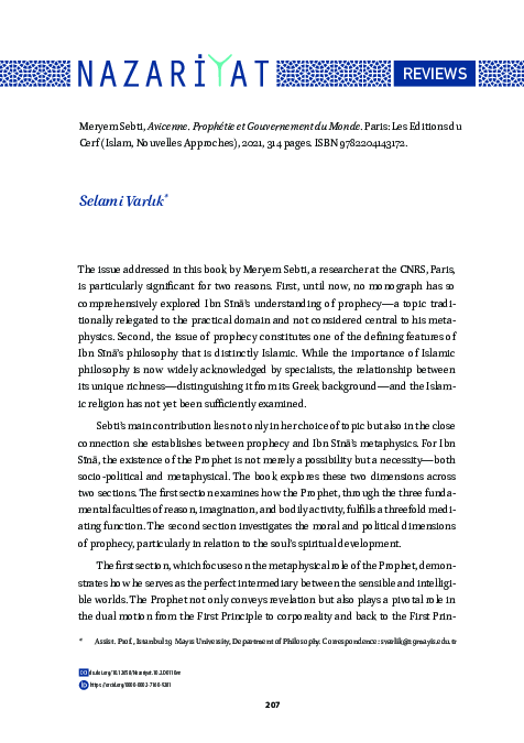 (PDF) Book Review: Meryem Sebti, Avicenne. Prophétie et Gouvernement du ...