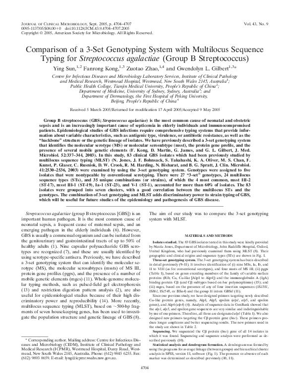 (PDF) Comparison of a 3-Set Genotyping System with Multilocus Sequence Typing for Streptococcus ...
