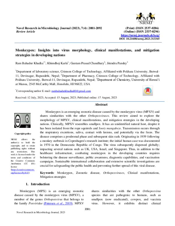 (PDF) Monkeypox: Insights into virus morphology, clinical manifestations, and mitigation ...
