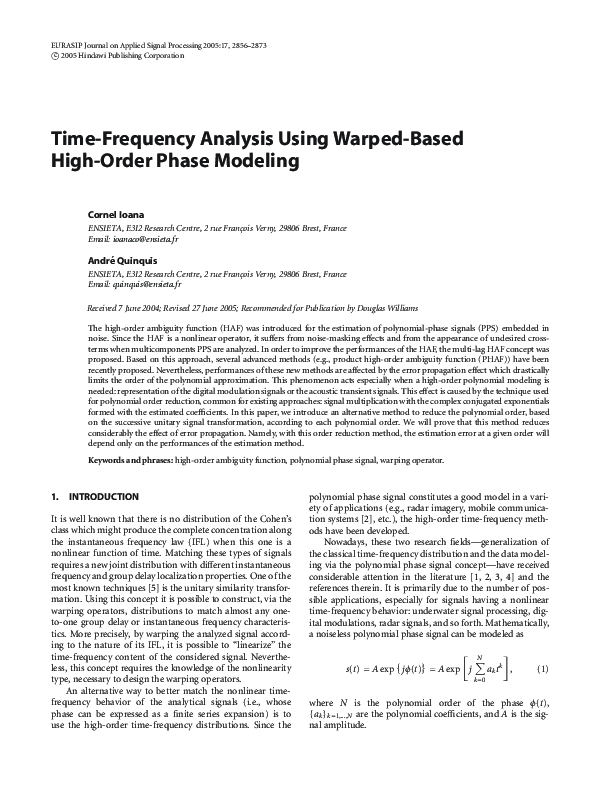 (PDF) Time-Frequency Analysis Using Warped-Based High-Order Phase Modeling